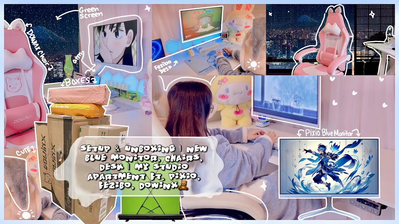 Setup & Unboxing New Blue Monitor, Cat Chairs Desk | Studio Apartment ...